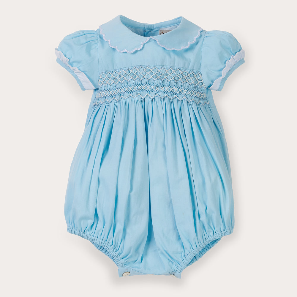 Hand Smocked Talia romper soft blue – Little Miss C | Baby & Children's ...